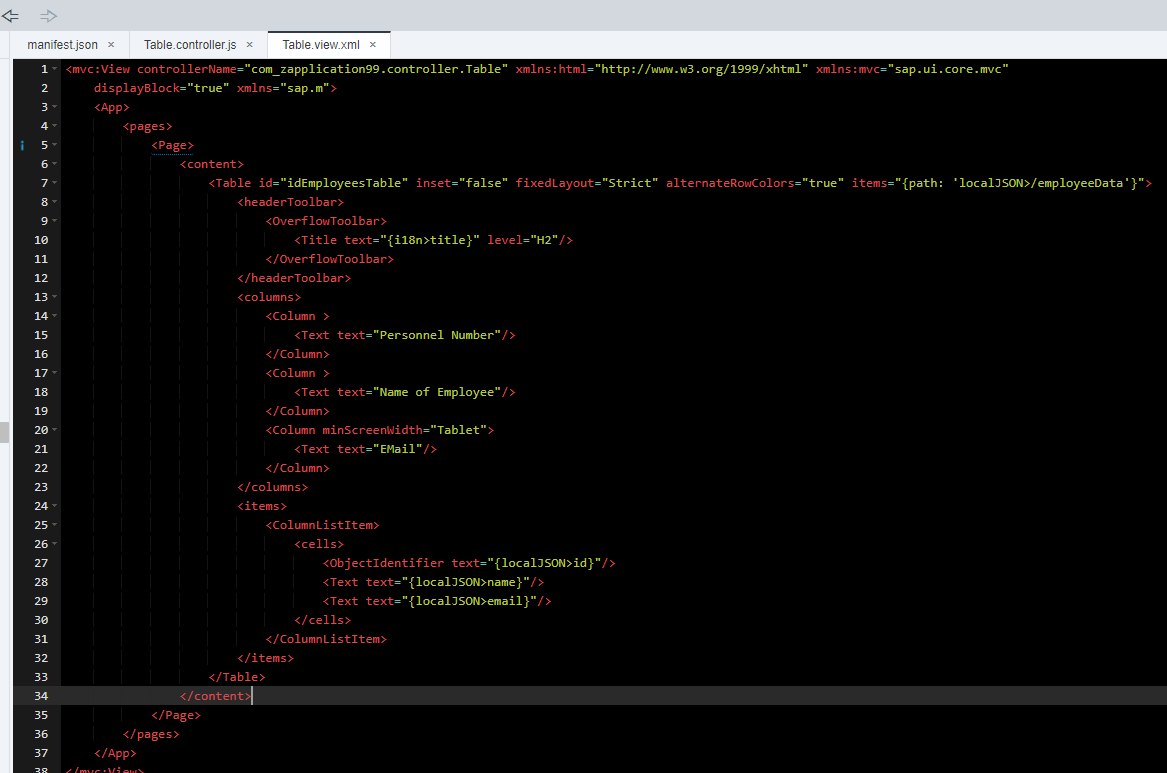 SAP UI5: Declaring the Model and OData Service in manifest.json and Using Model Data in XML View