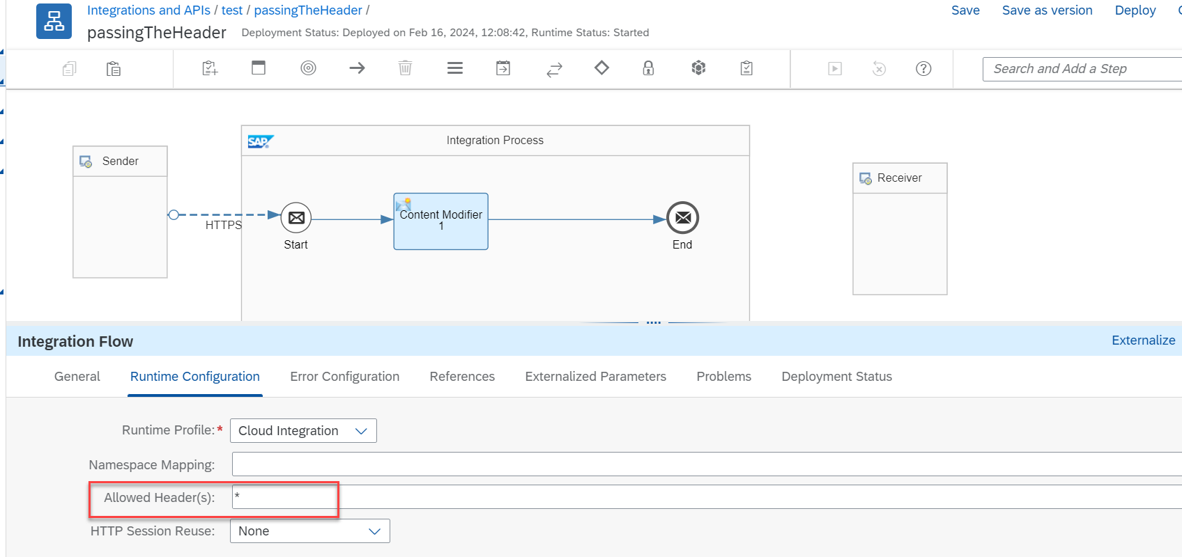 Passing the header parameters into the iFlow