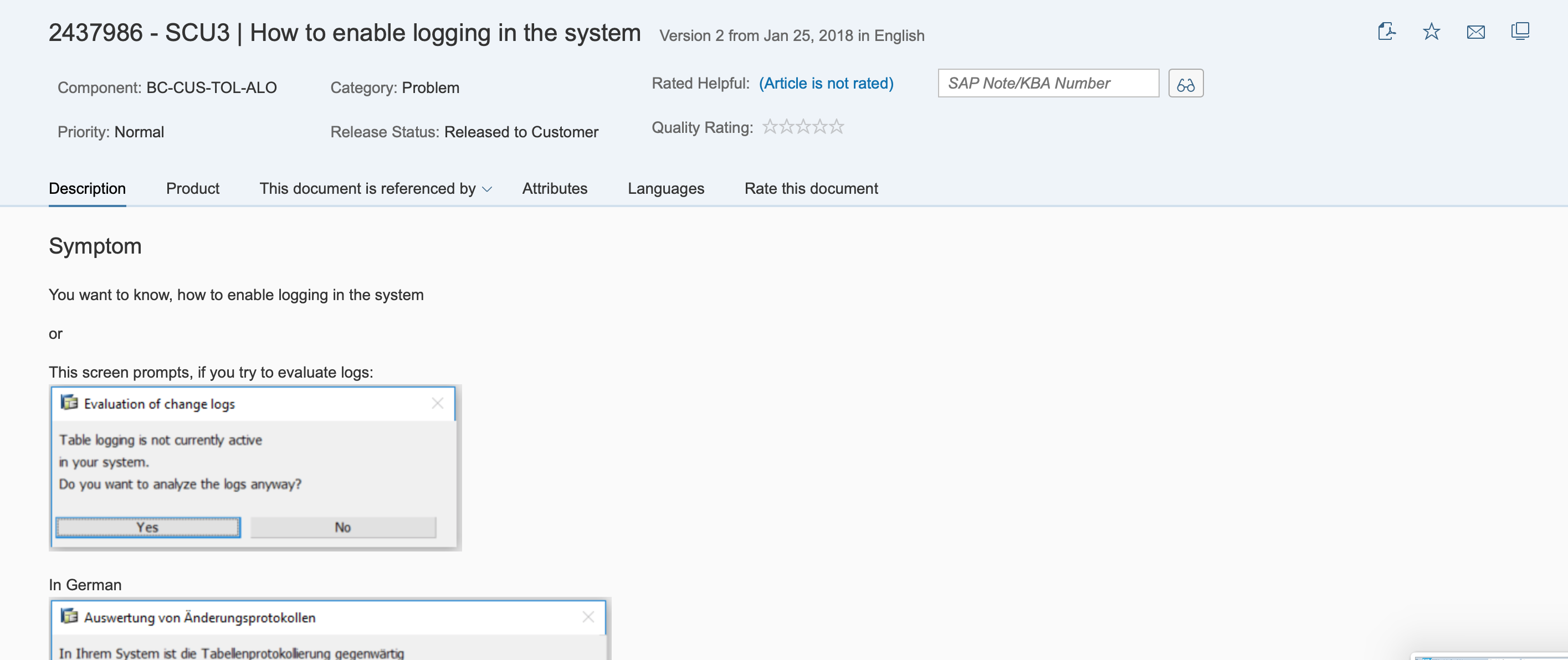 Activating Table Change Logs in the System. Transaction SCU3