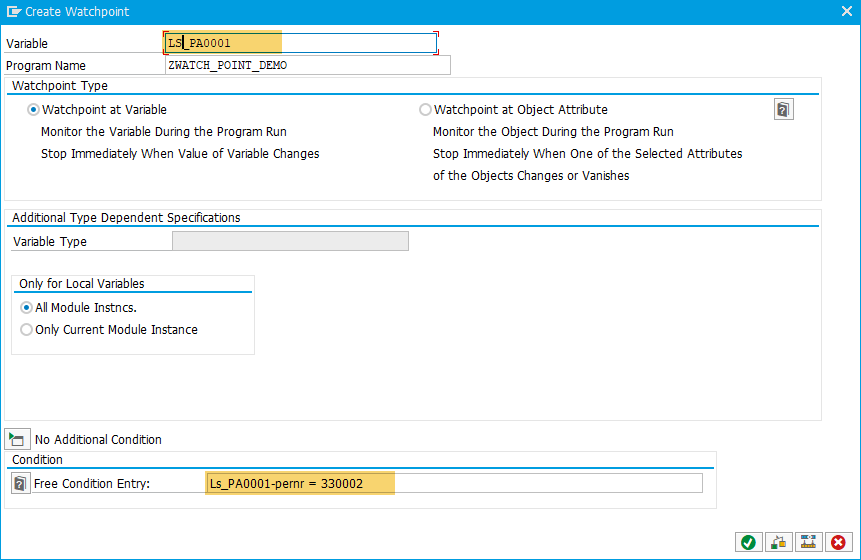 How to Set a Watchpoint for a Variable in the ABAP Editor?