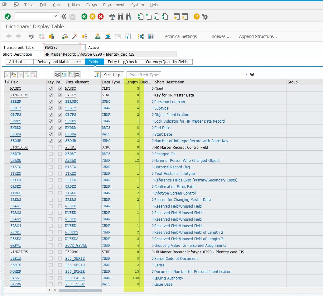 Maximum Number of Additional Fields in an SAP Infotype